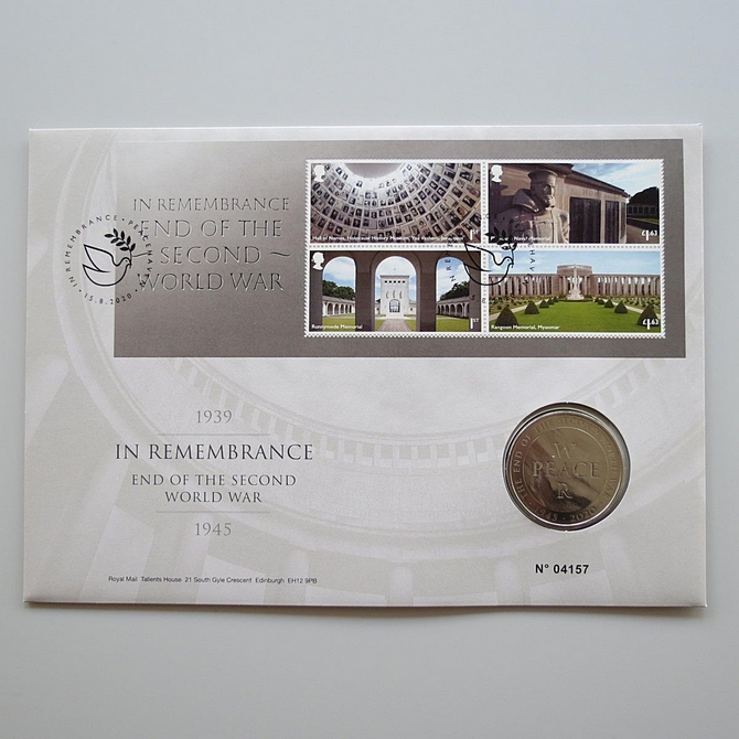 2020 In Remembrance WWII 5 Pounds Coin Cover - Royal Mail First Day Covers
