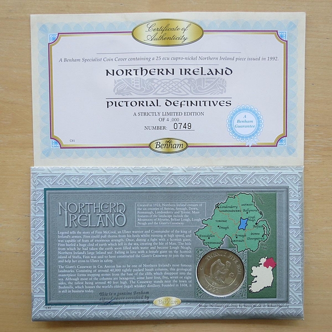2001 Northern Ireland 25ecu Coin Cover - Benham First Day Cover - Signed