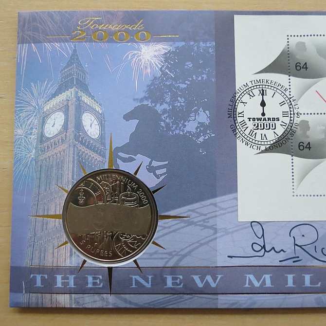 2000 Towards 2000 New Millennium 5 Rupees Coin Cover - Benham First Day ...
