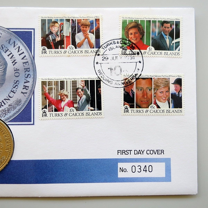 1991 Diana Royal Wedding 10th Anniversary Crown Coin Cover Turks
